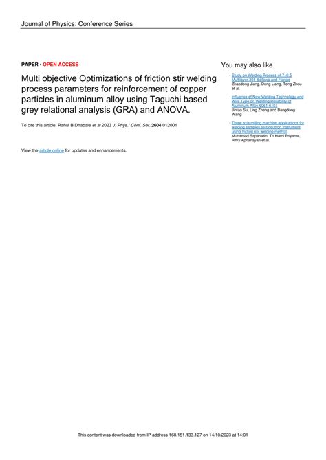 pdf multi objective optimizations of friction stir welding process