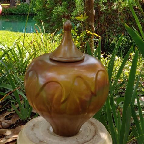 Gold Raku Memorial Ash Urn For Human Ashes