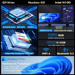 GMKtec G Intel Th AlderLake N MINI PC Windows Pro DDR GB GB NVMe SSD WIFI BT