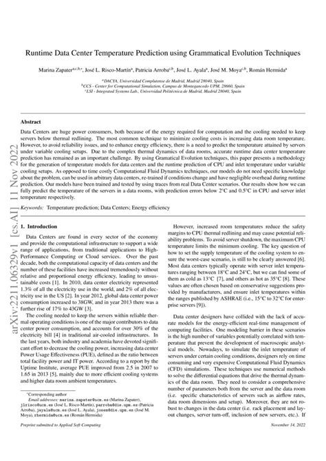 Runtime Data Center Temperature Prediction Using Grammatical Evolution Techniques Deepai