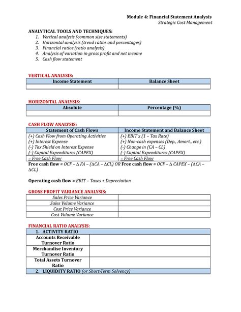 Formula Scm Financial Statement Analysus Strategic Cost Management Analytical Tools And Formula Scm Financial Statement Analysus Strategic Cost Management Analytical Tools And