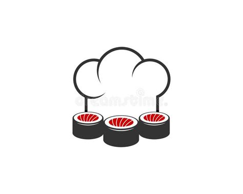 Three Sushi With Chef Hat Behind Stock Illustration Illustration Of