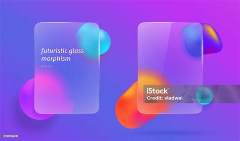 3d 유리 형태 네온 다채로운 투명한 기하학적 부동 세트 벡터 그래픽 일러스트 레이 션 메이트 구형 플라스틱 판넬 화면 보라색