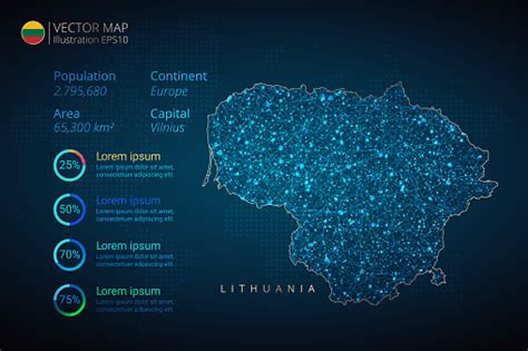 리투아니아 지도 인포그래픽 벡터 템플릿은 파란색 배경에 추상적인 기하학적 메쉬 다각형 조명 개념을 가지고 있다 다이어그램 그래프 프리젠테이션 및 차트를 위한 템플릿 0명에