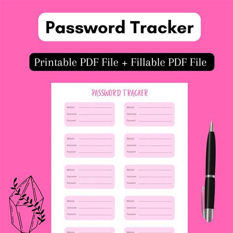 Password Tracker Printable And Fillable Password Keeper Password