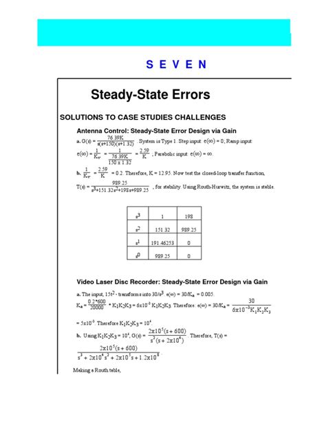 Steady State Errors Mathematical Analysis Mathematical Concepts