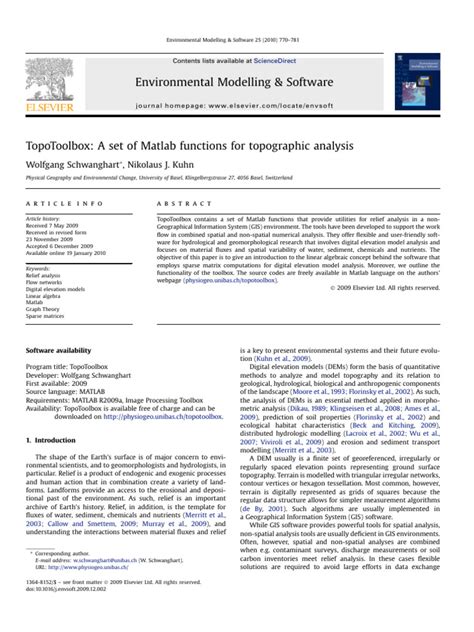 Topotoolbox A Set Of Matlab Functions For Topographic Analysis Pdf