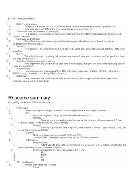 Igcse Computer Science Pdf Central Processing Unit Hertz