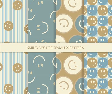 Set Of Smiley Face Vector Seamless Repeat Pattern Four Background