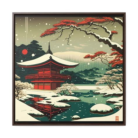 Ukiyo E Winter Wonderland Japanese House By The Lake Fine Art Print Japanese Style Digital