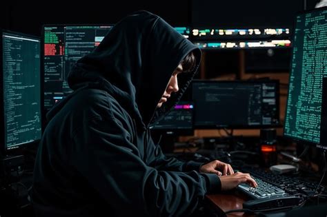 Premium Photo Hacker Programmer Who Sits In A Hoodie Behind A