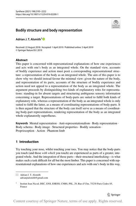 Bodily Structure And Body Representation Request Pdf