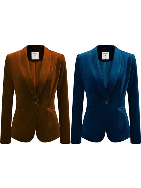 Nomadic Nook Womens Office Coat Solid Shawl Collar 1 Button Velvet