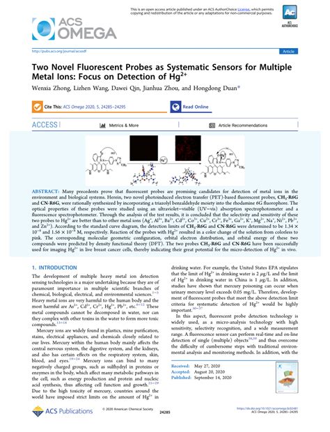 Pdf Two Novel Fluorescent Probes As Systematic Sensors For Multiple Metal Ions Focus On