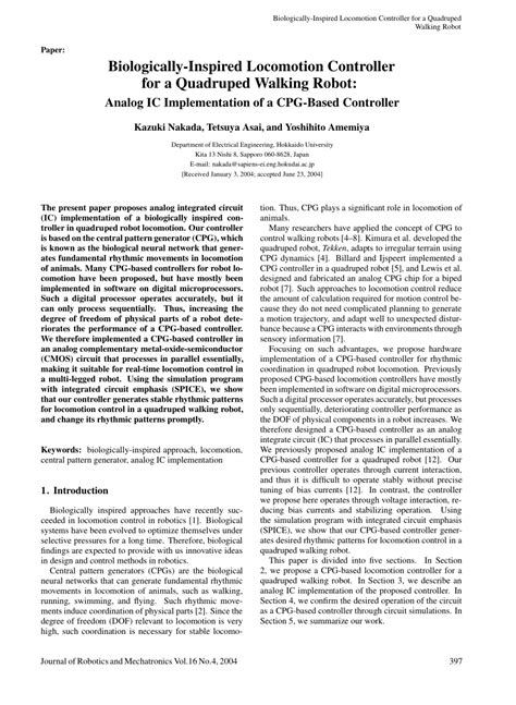 Pdf Biologically Inspired Locomotion Controller For A Quadruped
