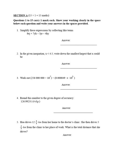 Secondary 1 Maths Test Pdf