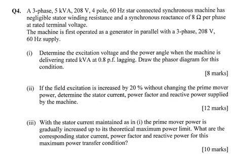 solved q4 a 3 phase 5 kva 208 v 4 pole 60 hz star connected