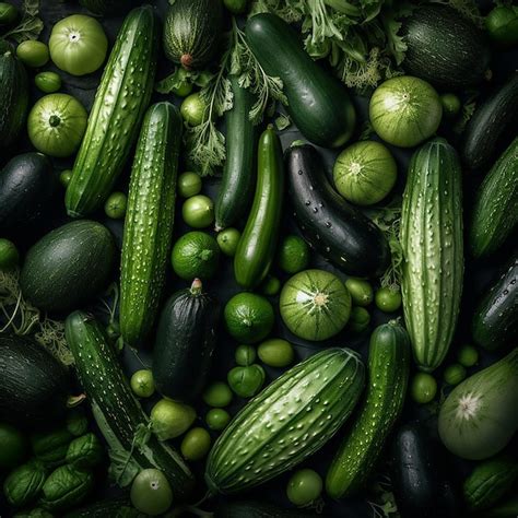 Premium AI Image Fresh Delicious Green Cucumbers And Zucchini With