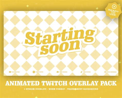 3 Animated Animestyle Yellow Twitch Overlays Pastel Screens For