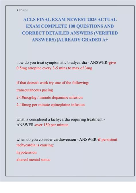 Acls Final Exam Newest 2025 Actual Exam Complete 100 Questions And Correct Detailed Answers