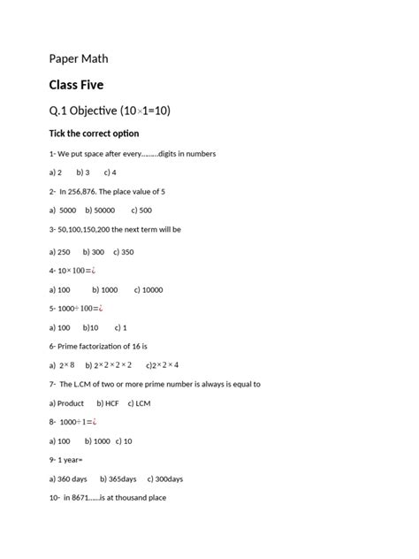 Class Five Math2025 Pdf