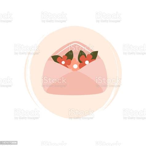 귀여운 로고 또는 아이콘 벡터 소셜 미디어 스토리 및 하이라이트를 위한 브러시 질감이 있는 원에 꽃 그림이 있는 봉투 0명에 대한 스톡 벡터 아트 및 기타 이미지 Istock