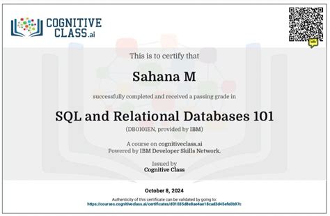 Sahana Murali Krishna On Linkedin Sql Relationaldatabases Dataskills Ibm Cognitiveclass
