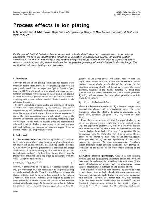 Pdf Process Effects In Ion Plating