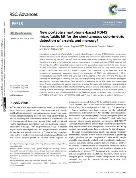 Pdf New Portable Smartphone Based Pdms Microfluidic Kit For The Simultaneous Colorimetric