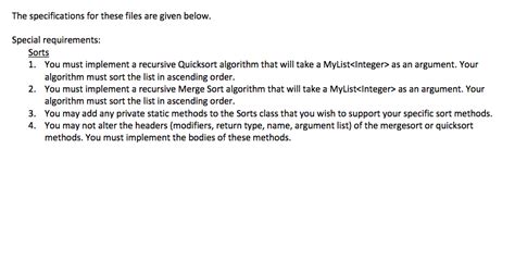 Solved Java Quicksort And Mergesort I Need Help With