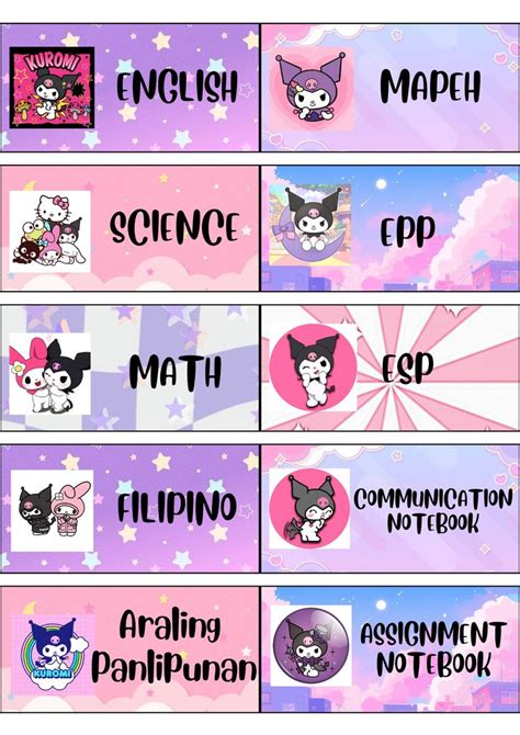 Kuromi Subject Labels Subject Labels Notebook Labels School Labels Printables