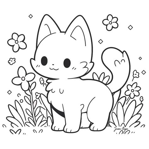 Ilustración De Gato Para Colorear Por Niños Coloring Pages Chibi