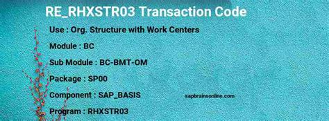 RE RHXSTR SAP Tcode For Org Structure With Work Centers