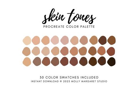 Skin Tones Procreate Color Palette 30 Color Swatches