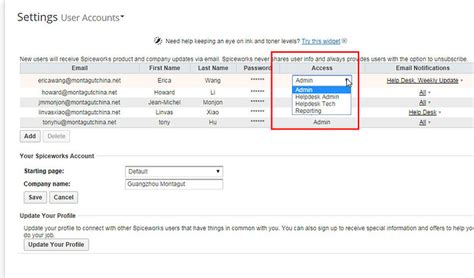 how to add configure access right for spiceworks spiceworks support