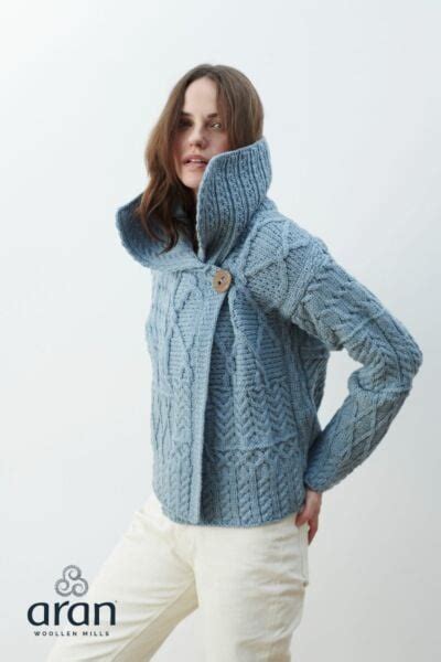 One Button Aran Ladies Cardigan The Sweater Shop