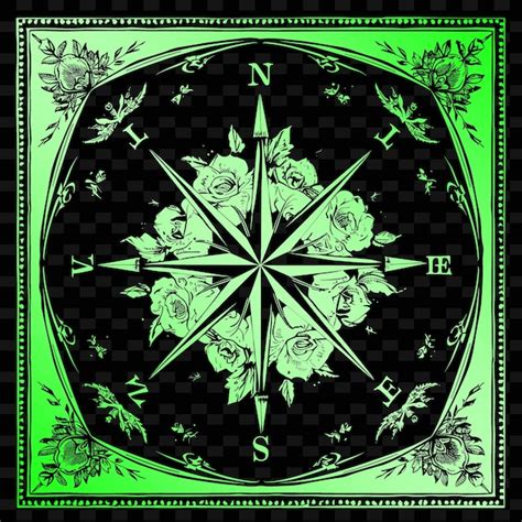 Nautical Compass Rose Folk Art With Rose Pattern And Directi