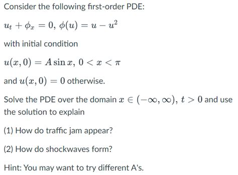 Solved Consider The Following First Order Pde