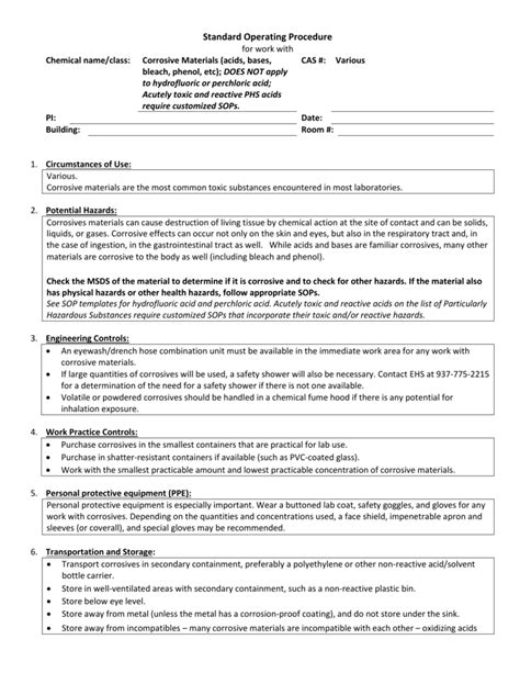 Example Standard Operating Procedure Sop Performatech