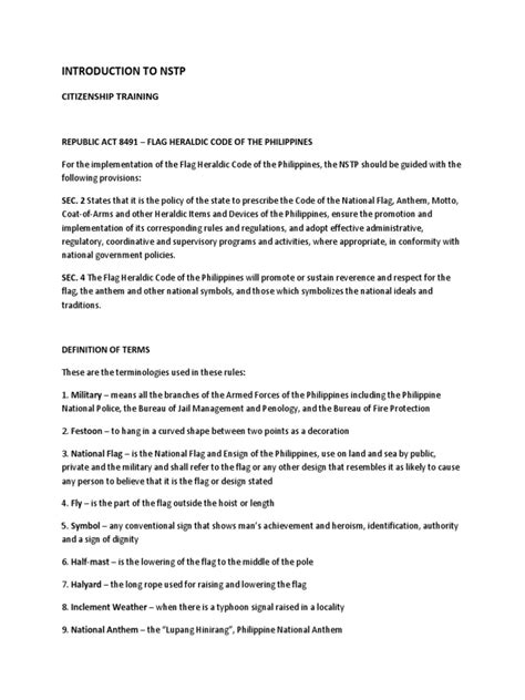 Ii Introduction To Nstp Citizenship Training B Ra 8491 Pdf Download Free Pdf