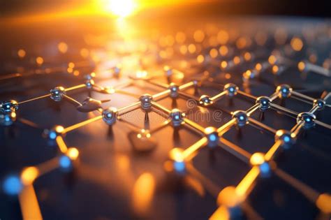 Innovative Network Structure Illuminated By Sunset With Glowing Spheres