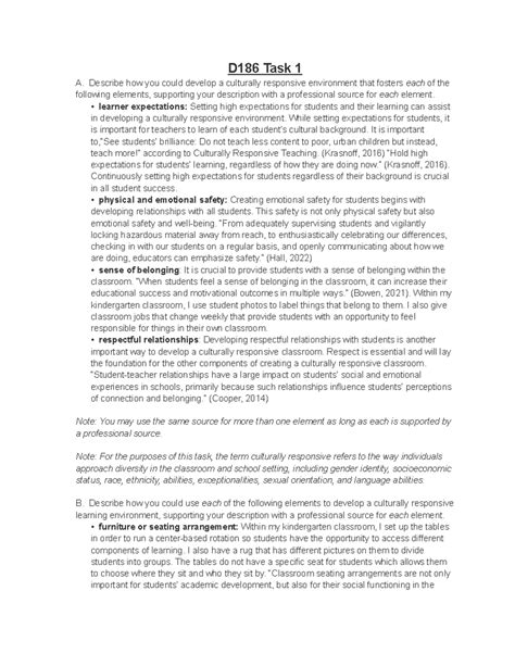 D Task Task D Task A Describe How You Could Develop A Culturally Responsive