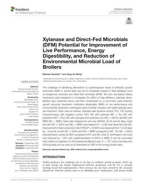 Pdf Xylanase And Direct Fed Microbials Dfm Potential For Improvement Of Live Performance