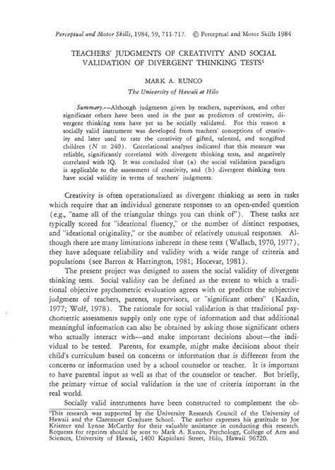 pdf teacher s judgments of creativity and social validity of