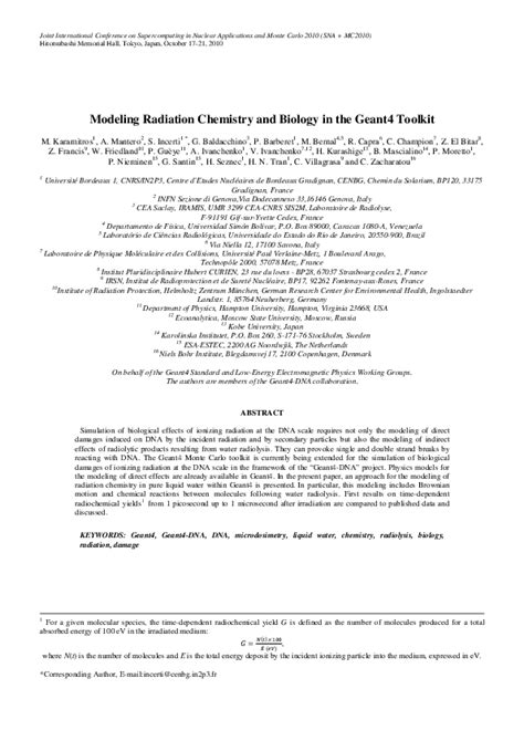 pdf modeling radiation chemistry and biology in the geant4 toolkit