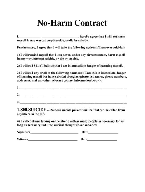 Fillable Online No Suicide Contract Form Fax Email Print Pdffiller
