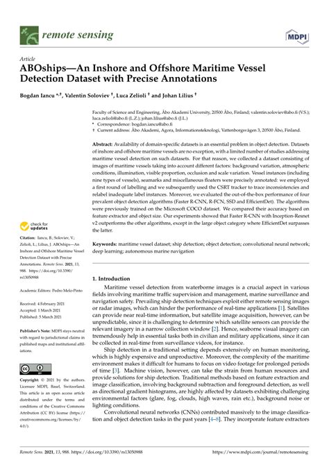 PDF ABOshipsAn Inshore And Offshore Maritime Vessel Detection Dataset With Precise Annotations