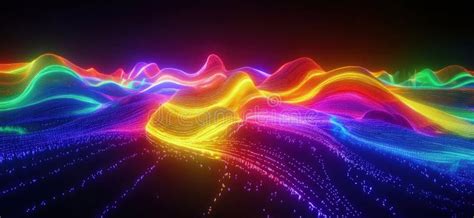 Colorful Neon Wave Patterns Vibrant Light Trails Digital Landscape Abstract Design Glowing