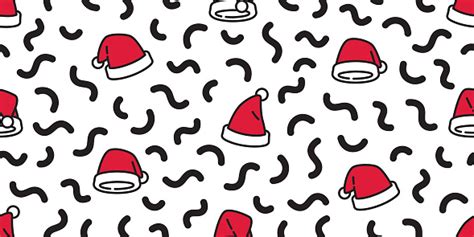 크리스마스 완벽 한 패턴 벡터 산타 클로스 모자 낙서 눈송이 만화 선물 포장지 타일 배경 반복 벽지 그림 스카프 고립 된 디자인