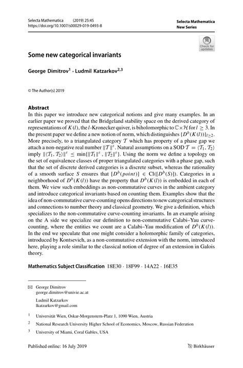 Pdf Some New Categorical Invariants